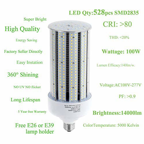 GetUSCart- 2-Pack 100W LED Corn Bulbs,5000K,AC110-277V,14000lm,E26/E39 ...