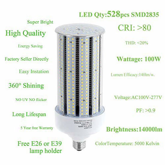 GetUSCart- 2-Pack 100W LED Corn Bulbs,5000K,AC110-277V,14000lm,E26/E39 ...