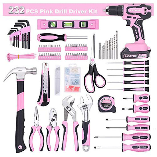 GetUSCart- FASTPRO 232-Piece 20V Pink Cordless Lithium-ion Drill Driver ...