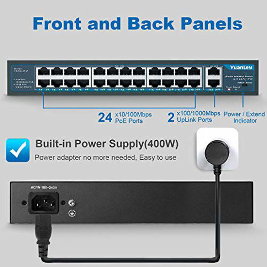GetUSCart- YuanLey 26 Port PoE Switch, 24 PoE+ Port 100Mbps, 2 Uplink ...