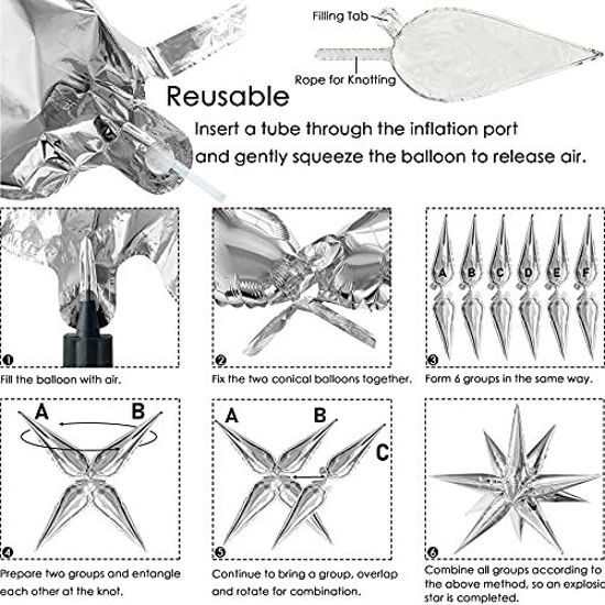 GetUSCart- 60 Pcs Silver Explosion Star Balloons, Foil Cone Mylar ...