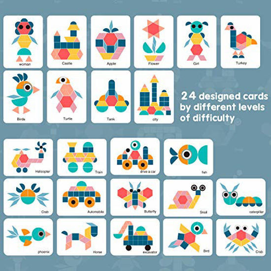 GetUSCart- TOY Life 190Pcs Wooden Pattern Blocks for Kids Shape Puzzle ...