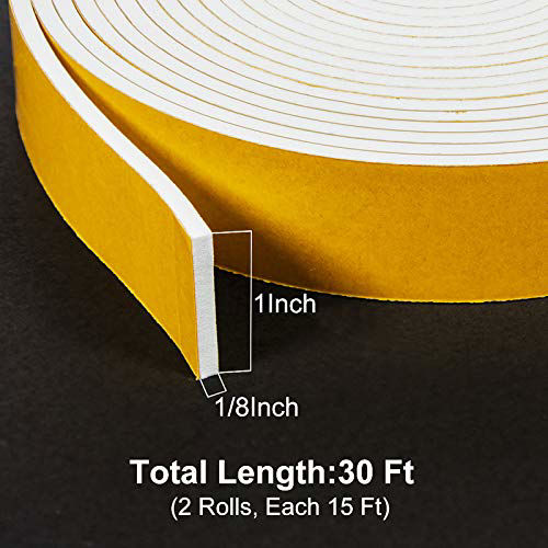 GetUSCart- White Foam Sealing Weather Stripping- 2 Rolls, 1 Inch Wide X 1/8 Inch Thick, Window ...