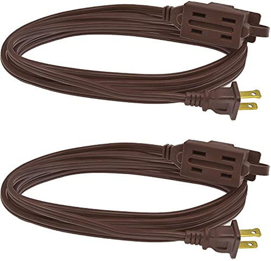 GetUSCart- Clear Power 2-Pack 9 ft 3 Outlet Indoor Extension Cord 16/2 SPT-2, Brown, 2 Prong ...