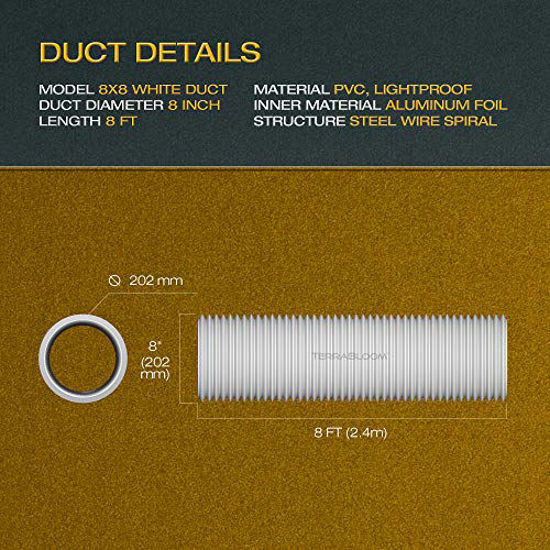 GetUSCart- TerraBloom 8" Air Duct - 8 FT Long, White Flexible Ducting ...