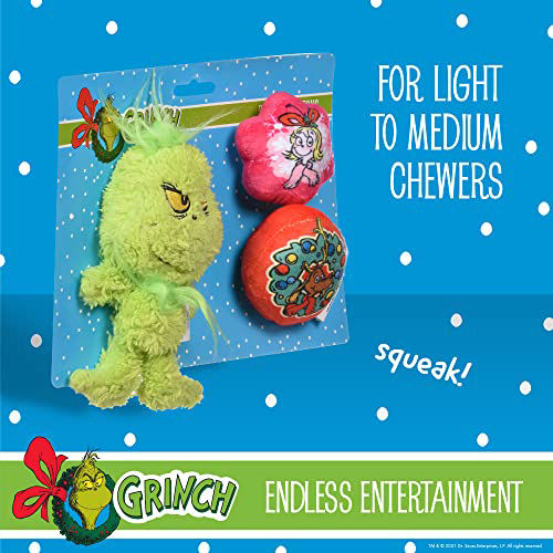GetUSCart- Dr. Seuss The Grinch Snowflake Plush Squeaky Dog Toy 3 Pack ...