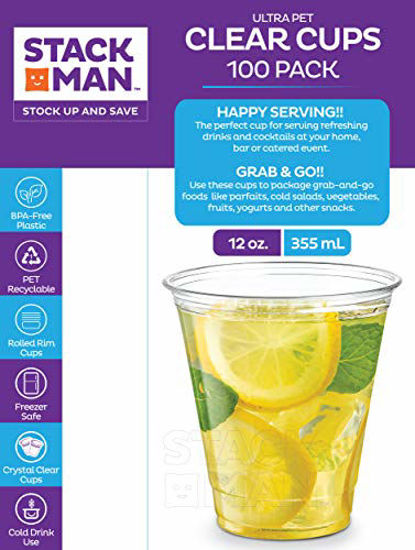 GetUSCart- Stack Man [100 Pack - 12 oz.] Clear Disposable Plastic Cups ...