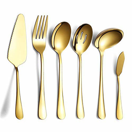 GetUSCart- 6-Piece Gold Serving Flatware Silverware Set,Stainless Steel ...