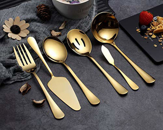 GetUSCart- 6-Piece Gold Serving Flatware Silverware Set,Stainless Steel ...
