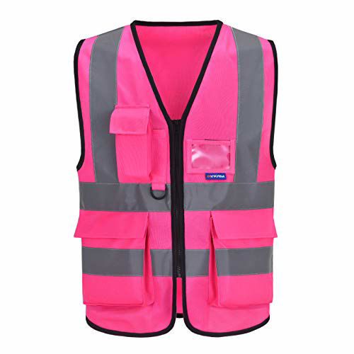 GetUSCart- 7 Pockets Hi Viz Zipper Front Working Safety Vest with ...