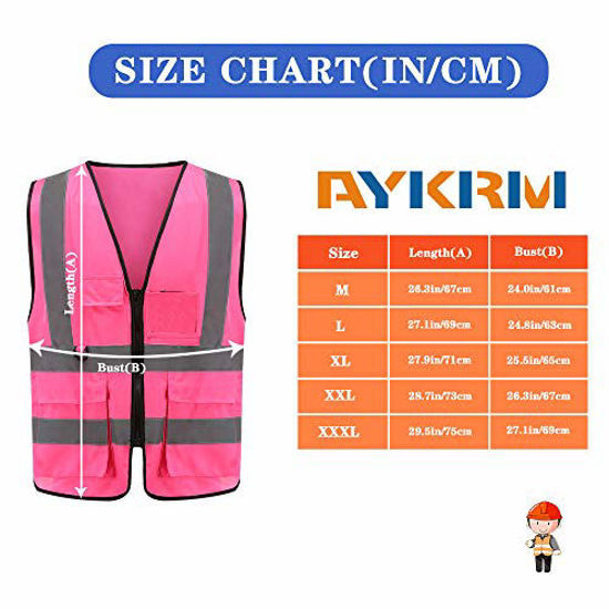 GetUSCart- 7 Pockets Hi Viz Zipper Front Working Safety Vest with ...