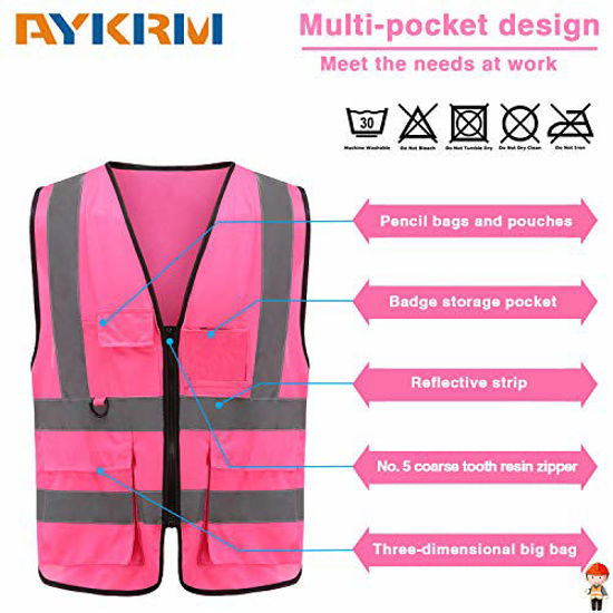 GetUSCart- 7 Pockets Hi Viz Zipper Front Working Safety Vest with ...