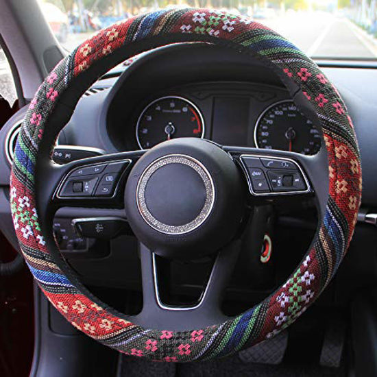 GetUSCart Copap Car Steering Wheel Cover 15 inch Cute Baja Blanket Woven Cloth Fit Most Auto Cars Coarse Flax Cloth