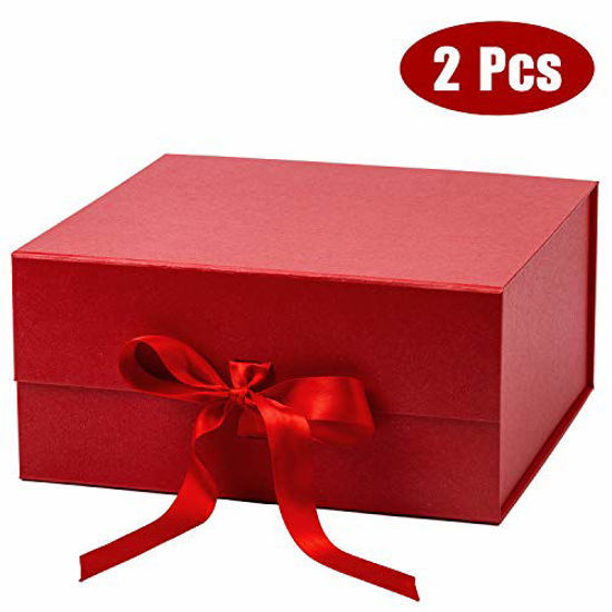 GetUSCart- WRAPAHOLIC 2Pcs Red Gift Box with Satin Ribbon, 8x8x4 Inches ...