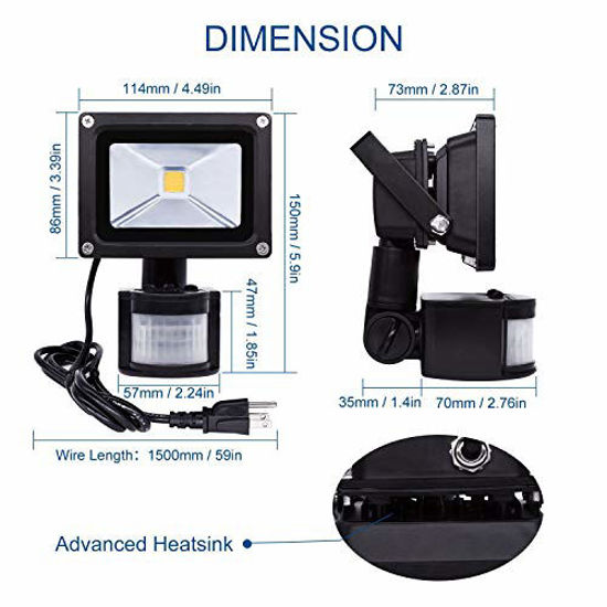 GetUSCart- Motion Sensor Flood Lights Outdoor,10W Induction LED Lamp, IP65 Waterproof Spotlight ...