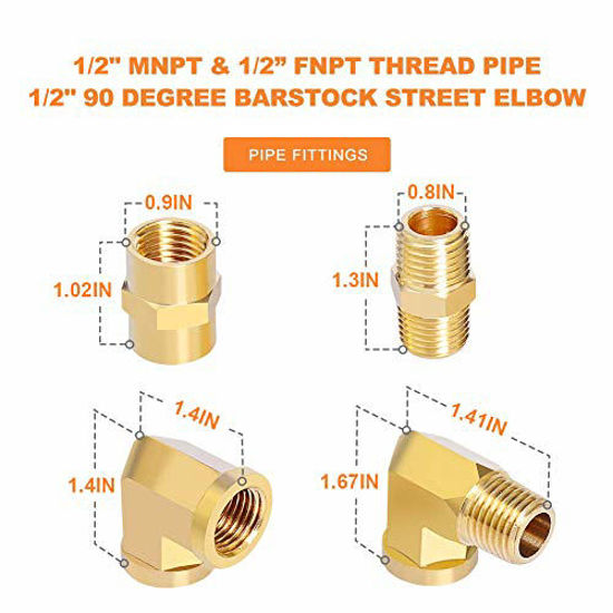 GetUSCart- Gasher 8PCS 1/2 Inch NPT Brass Pipe Fittings, Hex Nipple, Hex Coupling, 90 Degree ...