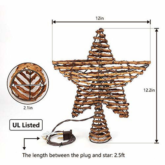 GetUSCart- Brizled Christmas Tree Topper, 12-inch Rattan Star Treetop ...