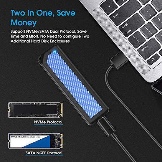 GetUSCart- ELUTENG M.2 NVME SATA NGFF Enclosure Dual Protocol USB3.1 GEN2 M2 SSD Hard Disk Drive ...