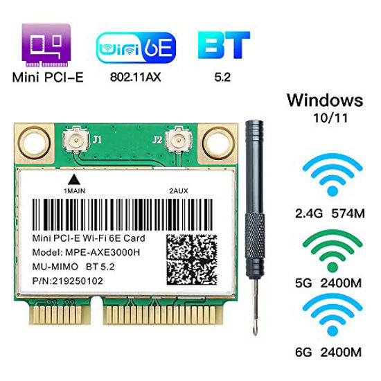GetUSCart- Wi-Fi 6E Half Mini PCI-E WiFi Network Card 802.11AX AC MPE-AXE3000H 2.4GHz 5GHz 6GHz ...