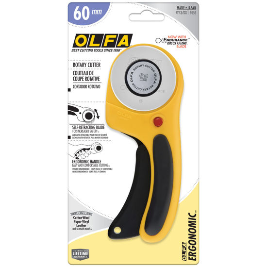 GetUSCart- OLFA 60mm Ergonomic Rotary Cutter (RTY-3/DX) - Rotary Fabric Cutter w/ Blade Cover ...