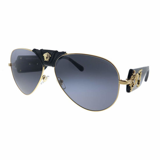 GetUSCart- Versace VE 2150Q 100281 Gold Metal Aviator Sunglasses Grey ...