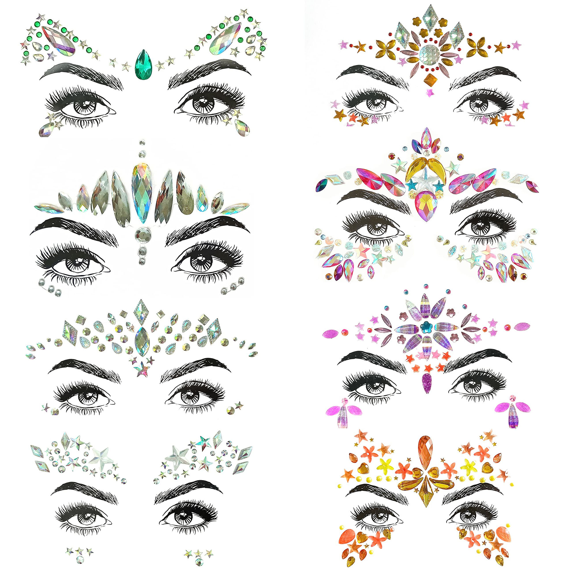 GetUSCart- SHINEYES 8 Pcs Women Mermaid Face Gems Glitter,Rhinestone ...