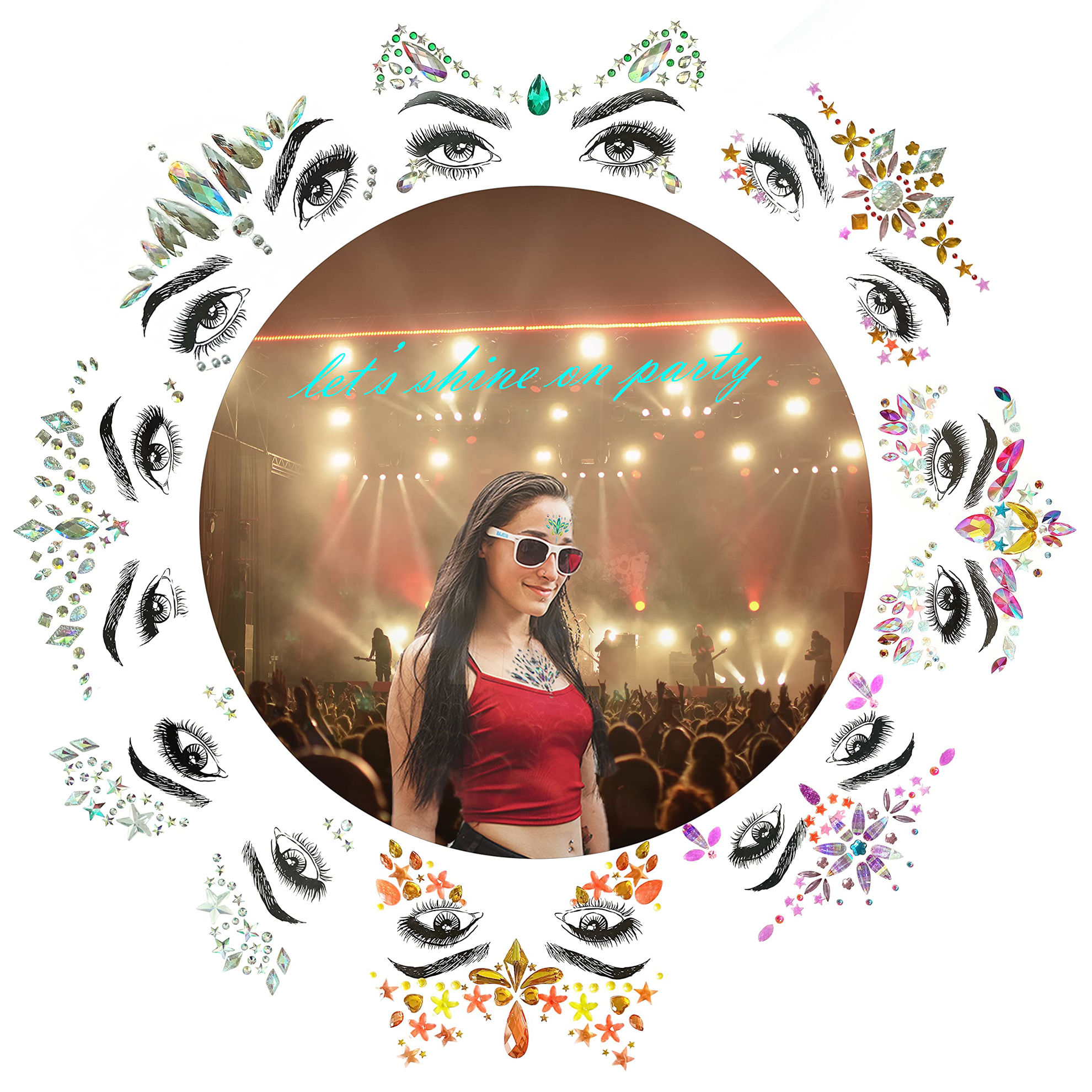 GetUSCart- SHINEYES 8 Pcs Women Mermaid Face Gems Glitter,Rhinestone ...