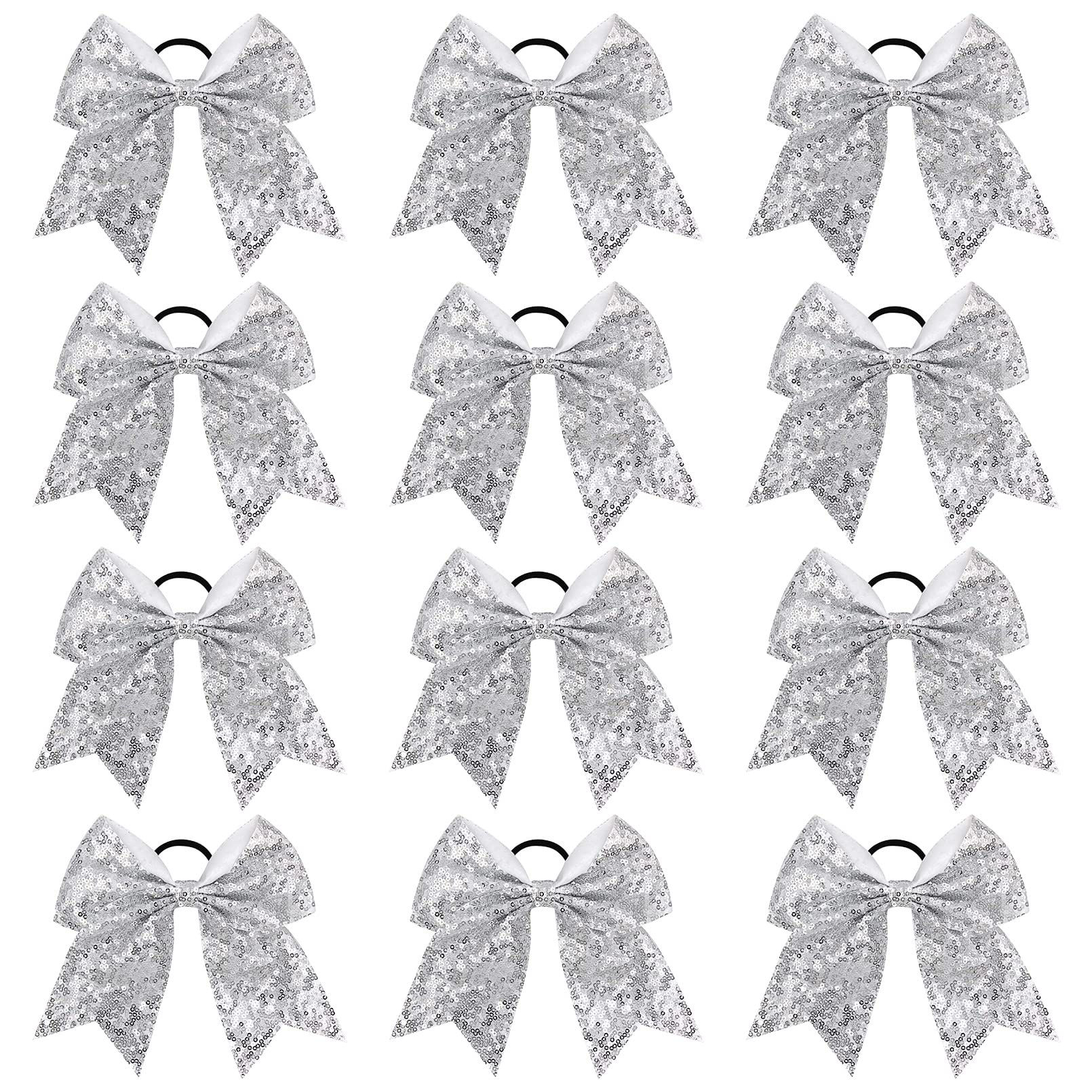 GetUSCart- 12 PCS 8" Large Glitter Cheer Bows Silver Girl Hair Bows ...