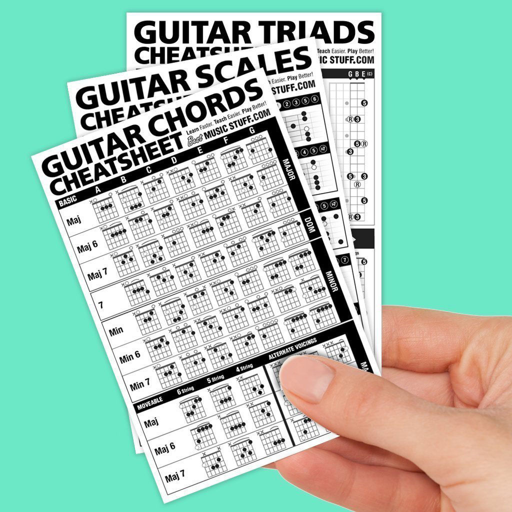 GetUSCart- Guitar Cheatsheets Bundle (Chords, Scales, and Triads Cheatsheet • Laminated Pocket ...