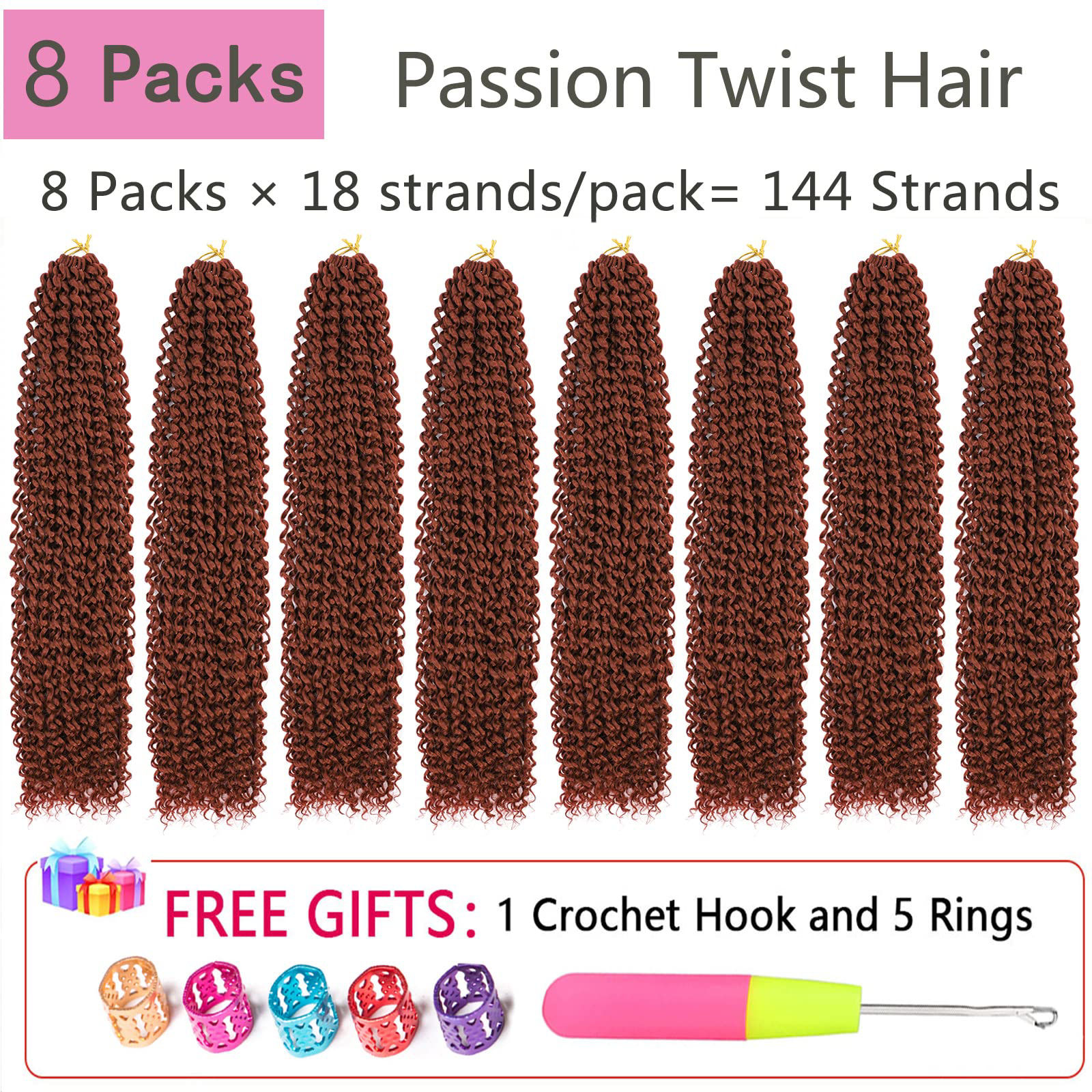 GetUSCart- Passion Twist Hair Copper Red 24 Inch 8 Packs Water Wave ...
