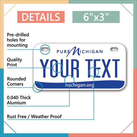 GetUSCart- InkMyPlate Personalized Michigan Blue Small License Plate ...