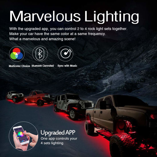 GetUSCart- MICTUNING 2nd-Gen RGB LED Rock Lights with Bluetooth Controller, Timing Function ...