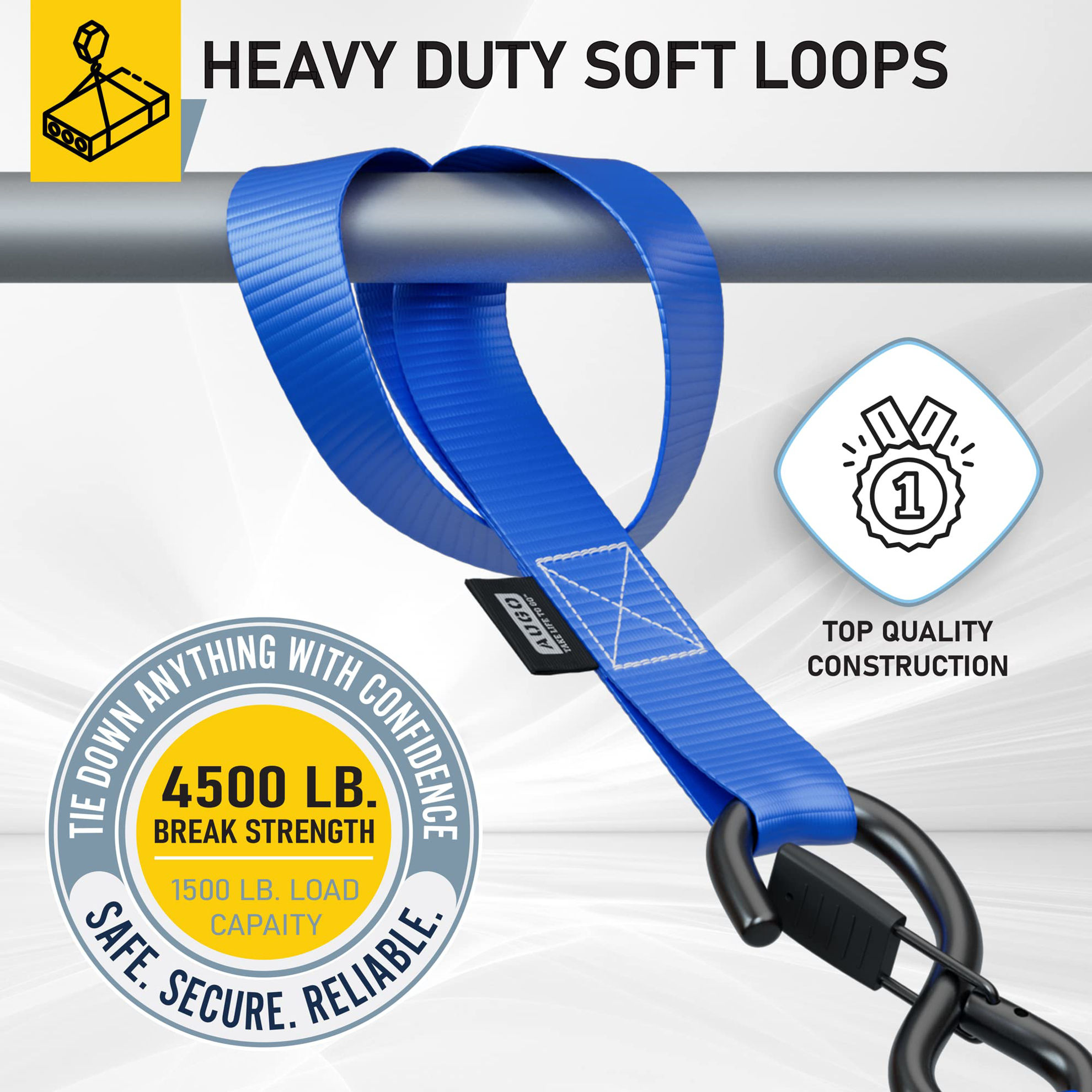 GetUSCart- Soft Loop Tie Down Straps - 1,500 Load Capacity & 4,500 Lbs ...