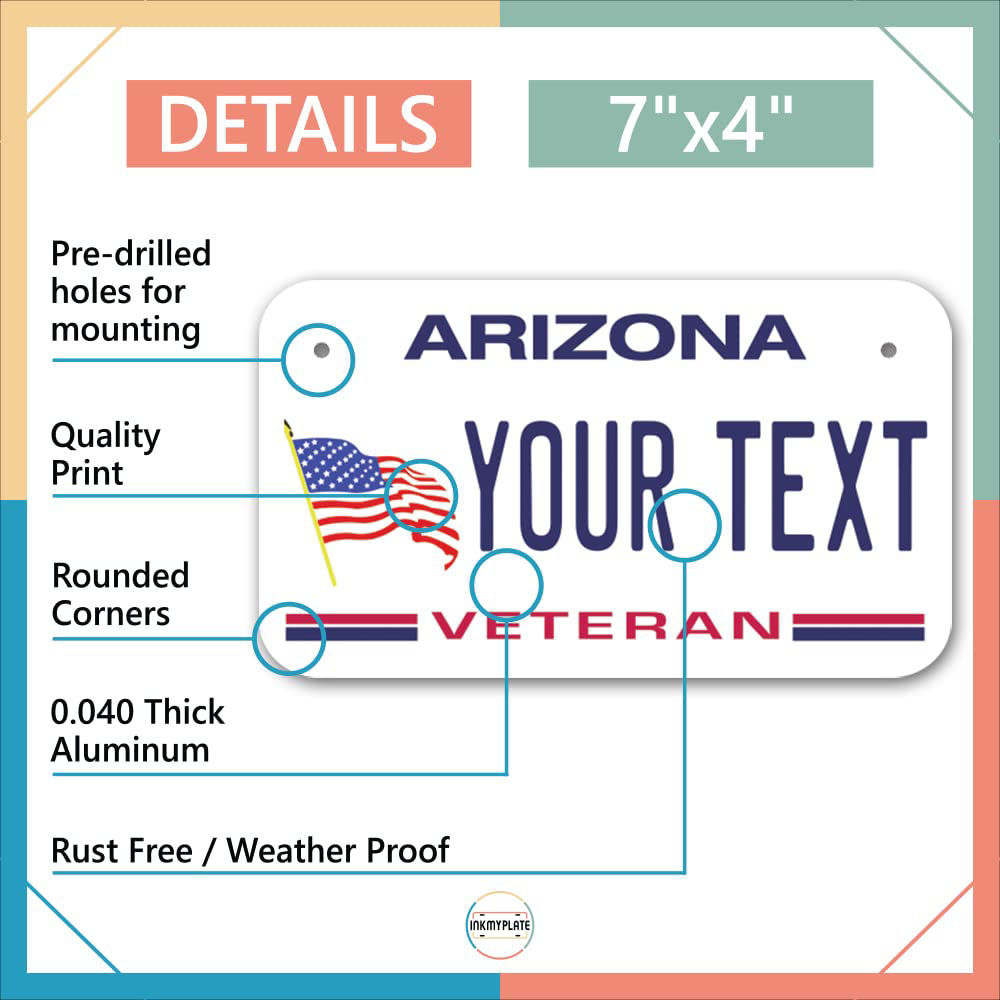 GetUSCart- InkMyPlate Personalized Arizona Vet Small License Plate ...