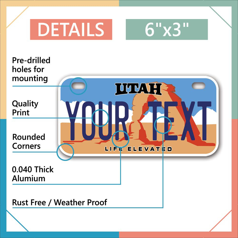 GetUSCart- InkMyPlate Personalized Utah Small License Plate | Bike 6x3 ...