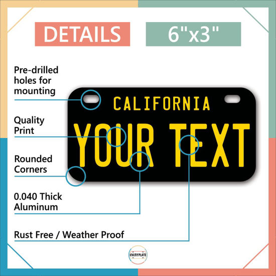 GetUSCart- InkMyPlate Personalized California Black Mini License Plate ...