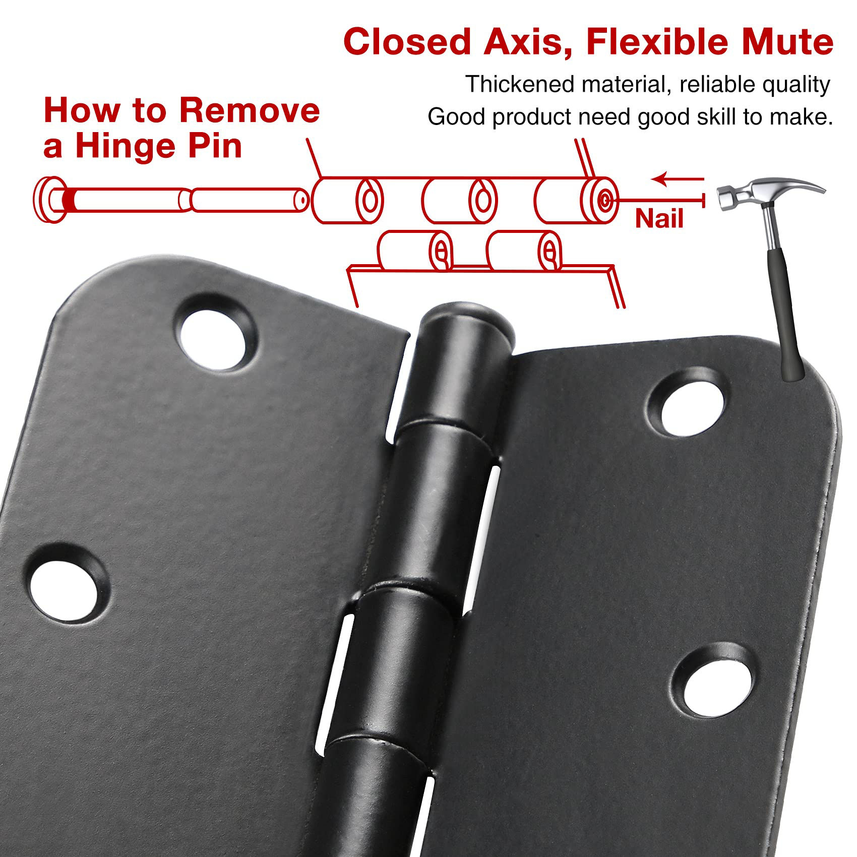 GetUSCart- 48 Pack Rounded Matte Black Door Hinges 3.5" x 3.5 Inch 5/8 ...