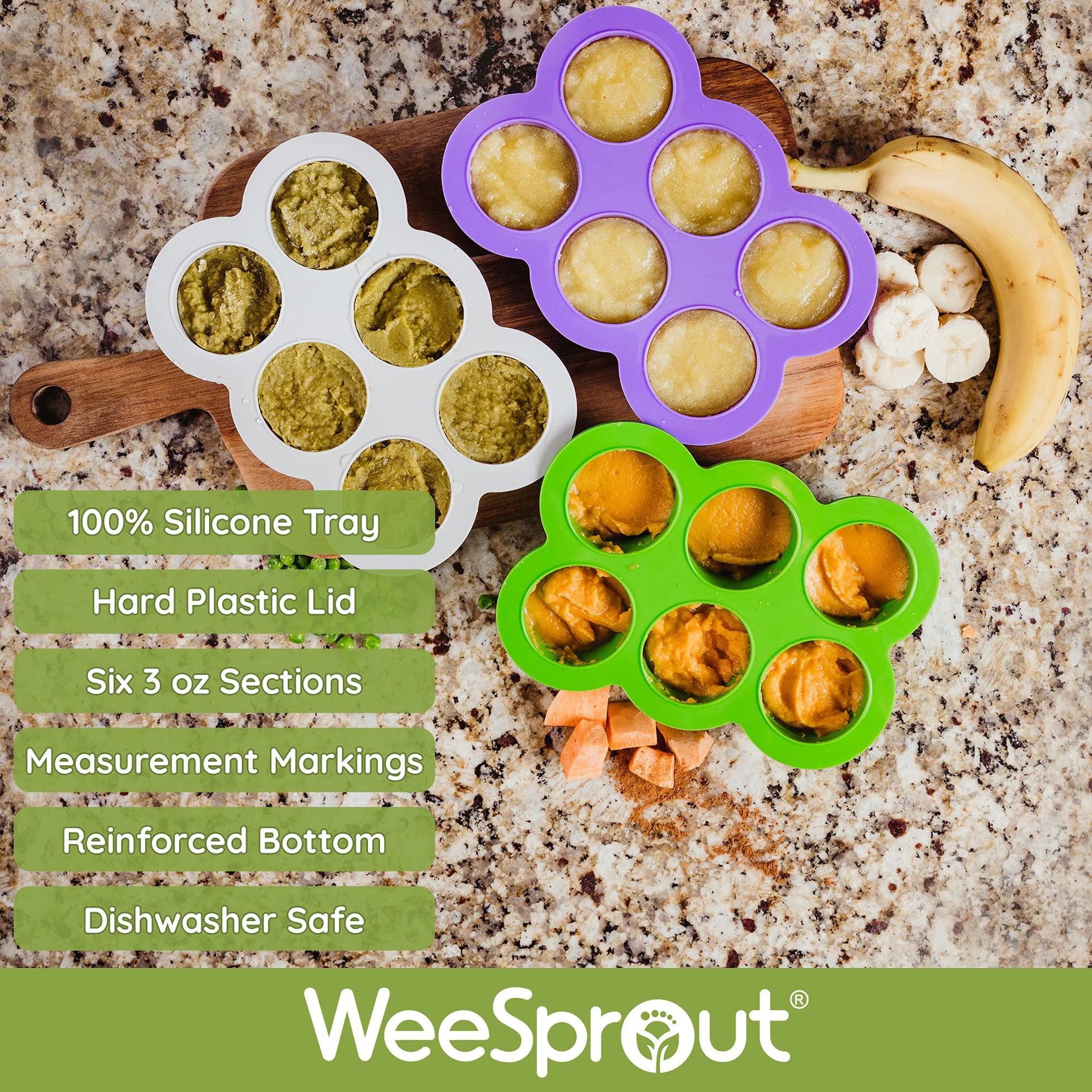 GetUSCart- WeeSprout Silicone Baby Food Freezer Tray with Clip-on Lid ...
