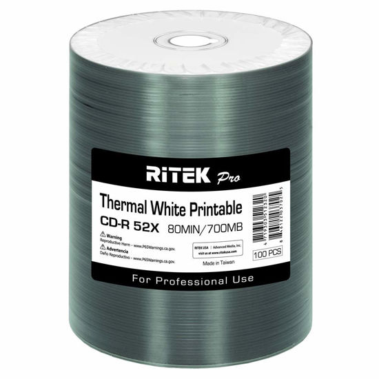 GetUSCart- 100 Pack Ritek Pro (Professional Grade) CD-R 52X 700MB White Thermal Hub Printable ...
