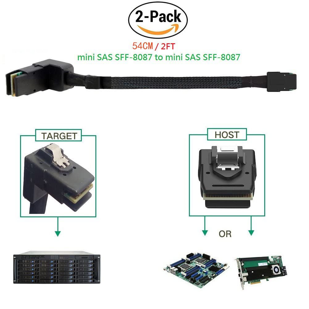 GetUSCart- (2 Pack) Internal Mini SAS SFF-8087 Right Angle to Mini SAS ...