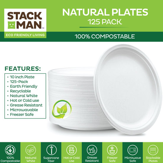 GetUSCart- 100% Compostable 10 Inch Heavy-Duty Plates [125-Pack] Eco ...
