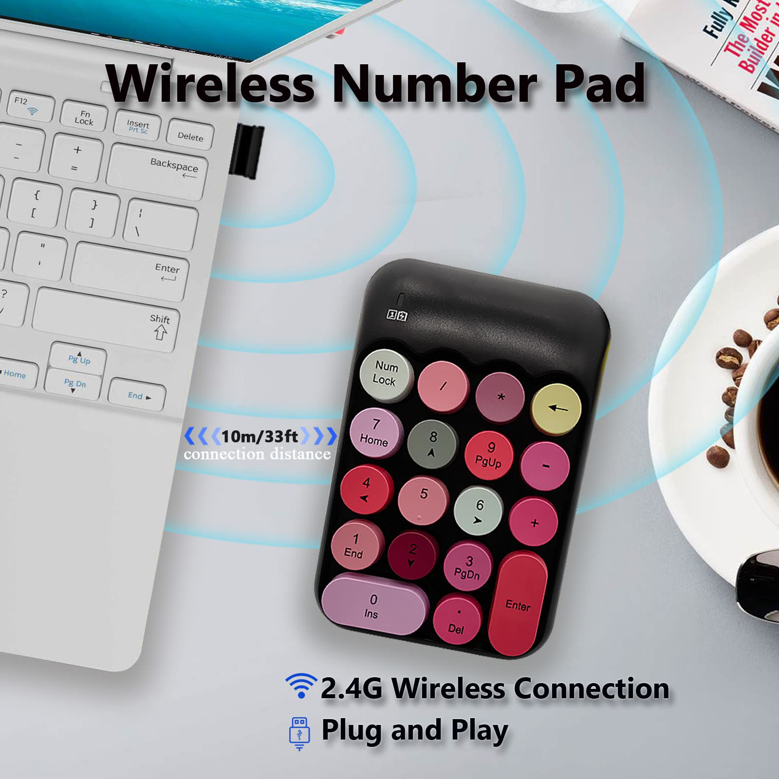 GetUSCart- Wireless Number Pad, Ergonomic Cute Colorful Retro Mini ...