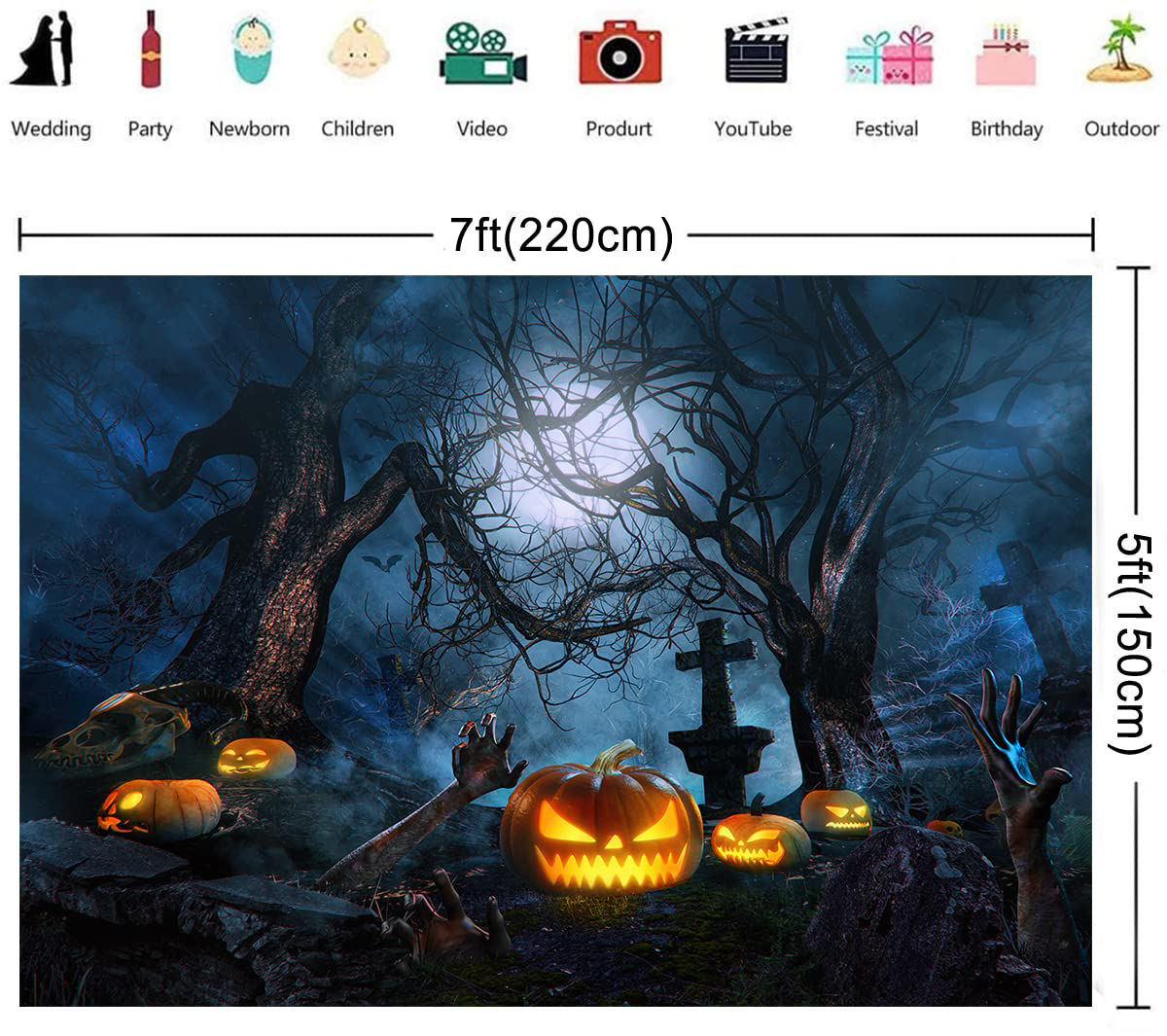 GetUSCart- 7X5ft Evil Pumpkin Head Horror Cemetery Photography ...