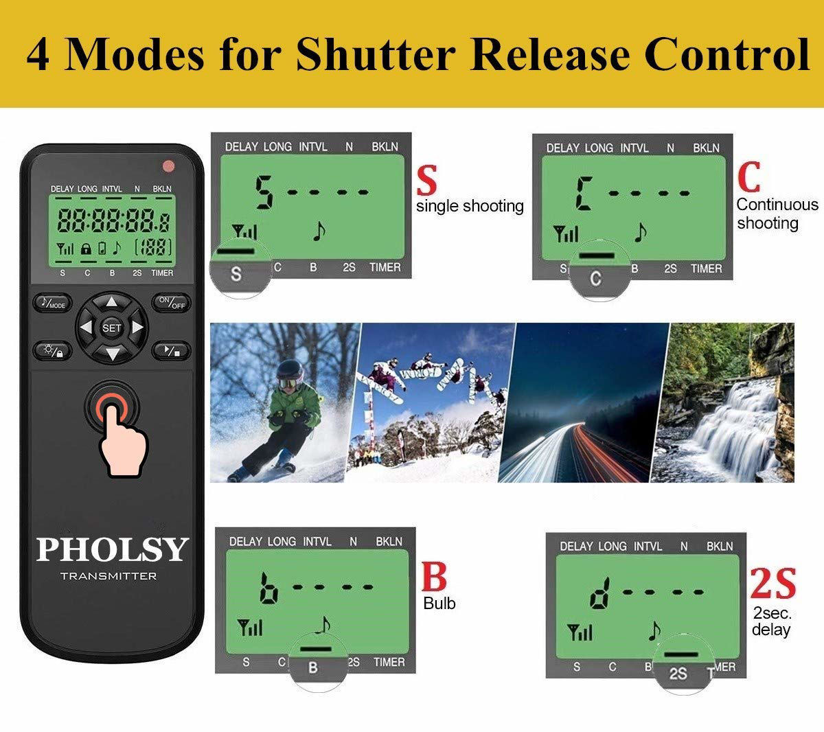 GetUSCart- PHOLSY Wireless Timer Shutter Remote Release Control with HDR and Intervalometer for ...