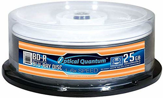 GetUSCart- 25 Pack Optical Quantum 6X 25GB BD-R Blu-ray Media Glossy White Inkjet Printable