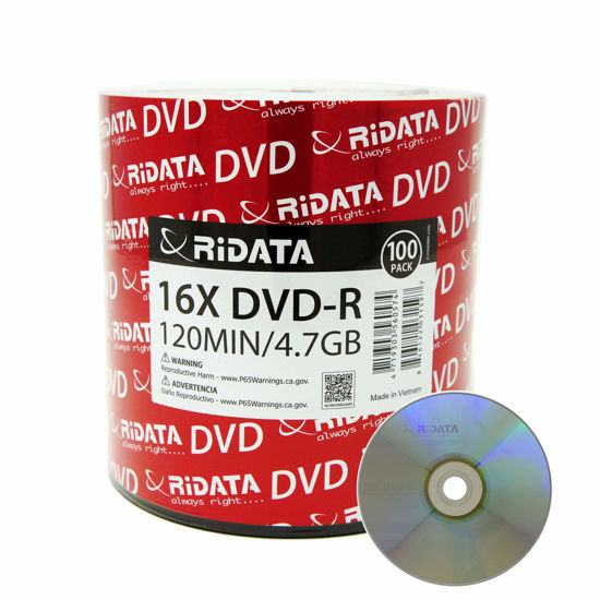 GetUSCart- 100 Pack Ridata DVD-R 16X 4.7GB 120 Min Silver Logo Top Blank Data Video Media ...