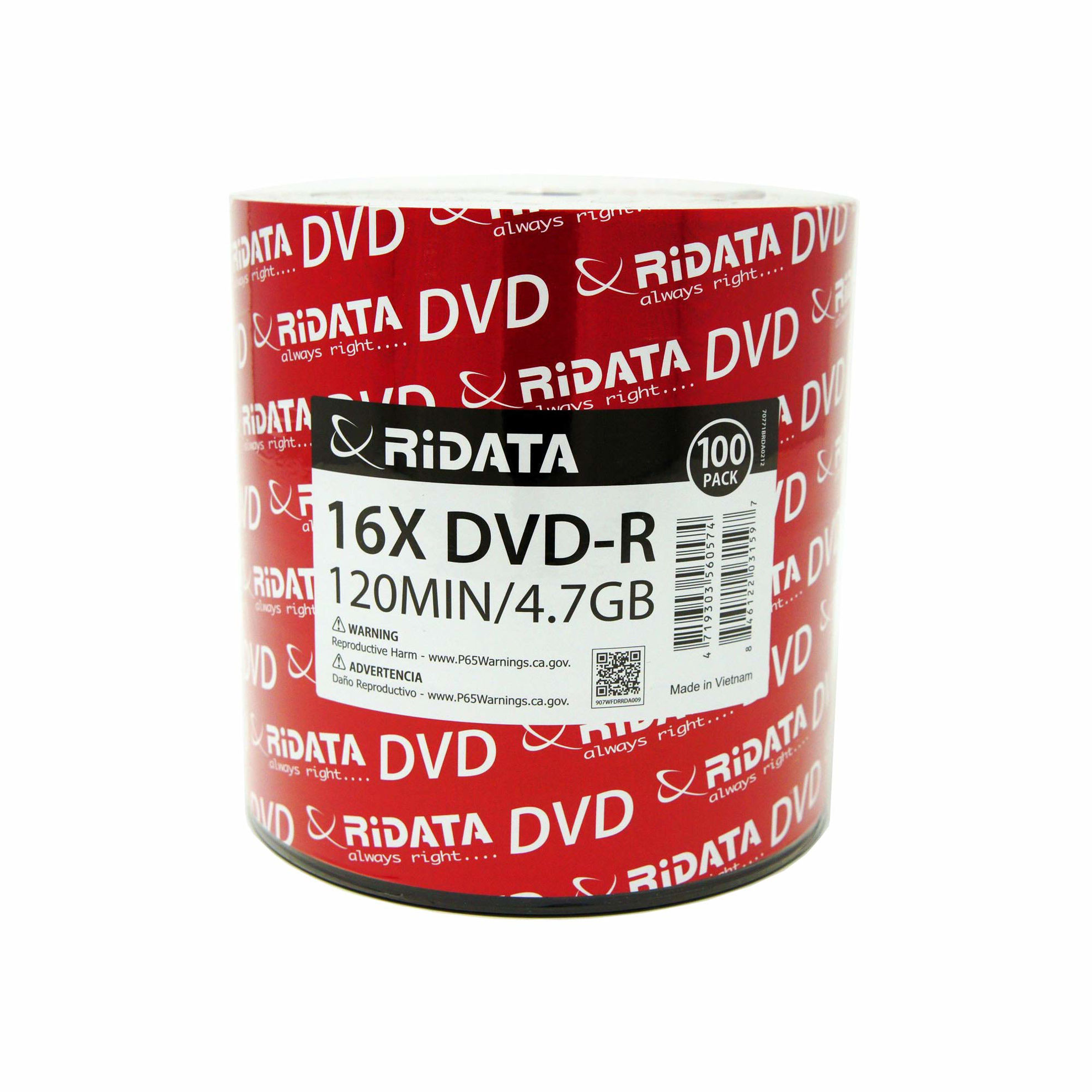 GetUSCart- 100 Pack Ridata DVD-R 16X 4.7GB 120 Min Silver Logo Top ...