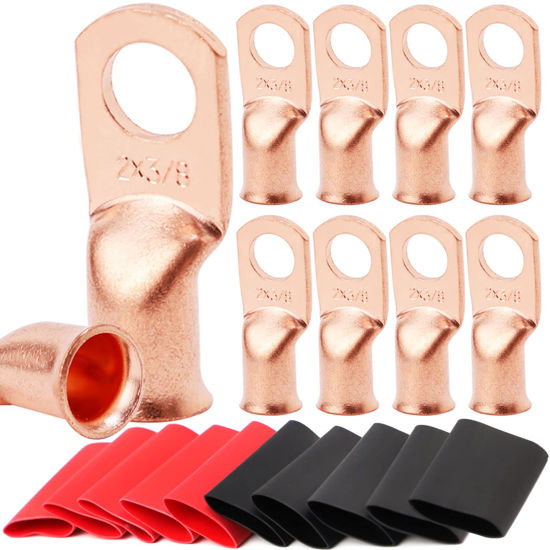 GetUSCart- TKDMR 10pcs 2 AWG-3/8" Battery Lugs,with 10pcs 3:1 Heat Shrink Tubing,Battery Cable ...