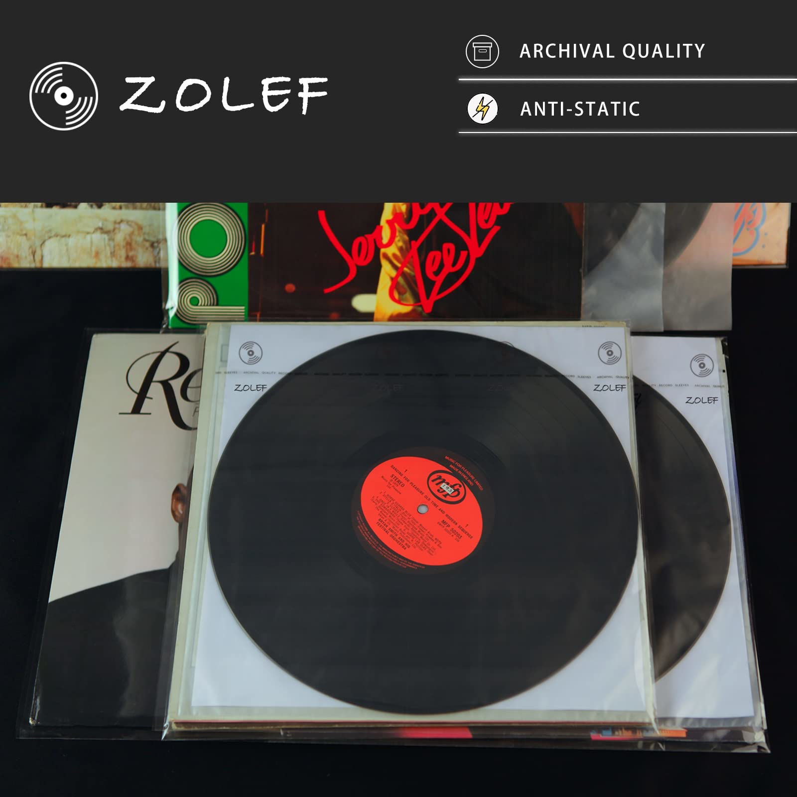 GetUSCart- 12" Vinyl Record Sleeves Inner 50 Pack, Thicker 3-Ply Anti ...