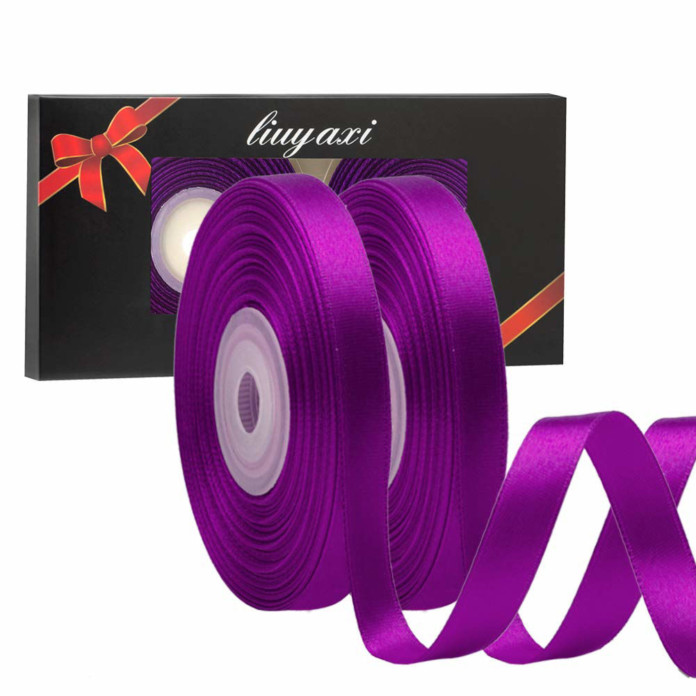 GetUSCart- Solid Color Double Faced Purple Satin Ribbon 1/2" X 50 Yards ...